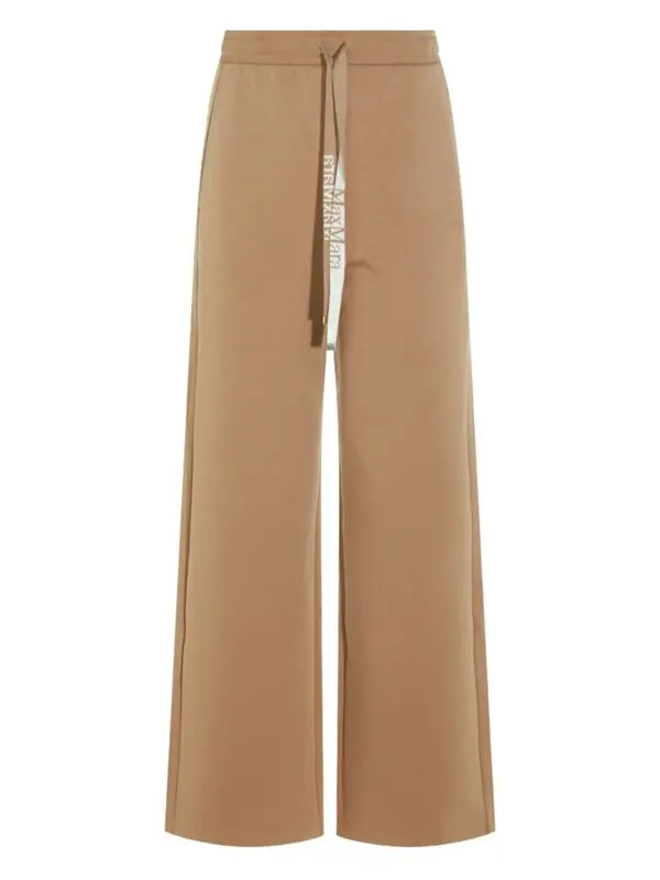 Max Mara Double Cotton Wide-leg Trousers With Jacquard Drawstring - Marrone