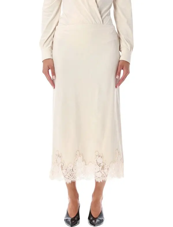 Alberta Ferretti Lace-trimmed Elastic Waist Midi Skirt