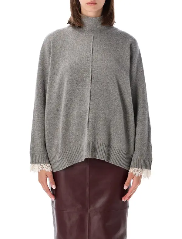 Alberta Ferretti Cashmere Turtleneck Sweater With Lace-trim Cuffs