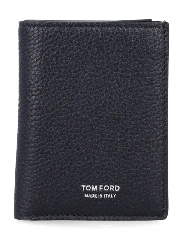 TOM FORD T T Line Grain Leather Bifold Wallet With Palladium-plated Brass Hardware - Nero