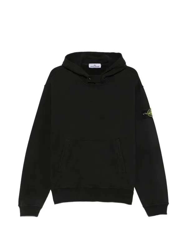Stone Island Hooded Sweatshirt With Snap-button Collar - Nero