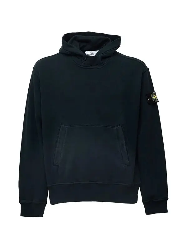 Stone Island Hooded Sweatshirt With Snap-button Collar - Verde