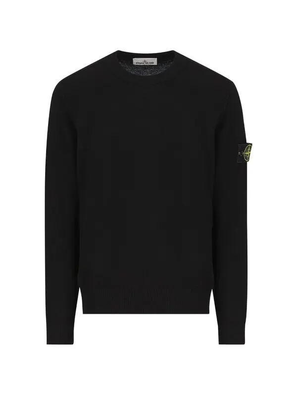 Stone Island Wool Sweater With Ribbed Details - Nero