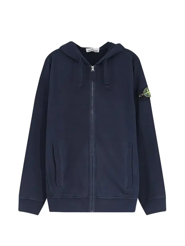 Stone Island Cotton Zip-up Hooded Sweatshirt - Blu