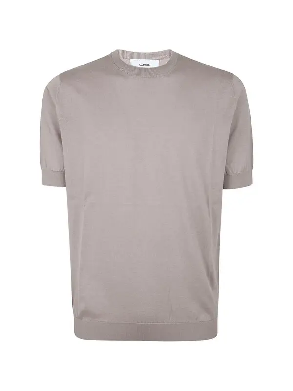 LARDINI Crew Neck Cotton T-shirt With Ribbed Trim