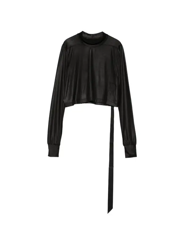 Rick Owens Cropped Long Sleeve T-shirt With Ribbed Crewneck - Nero