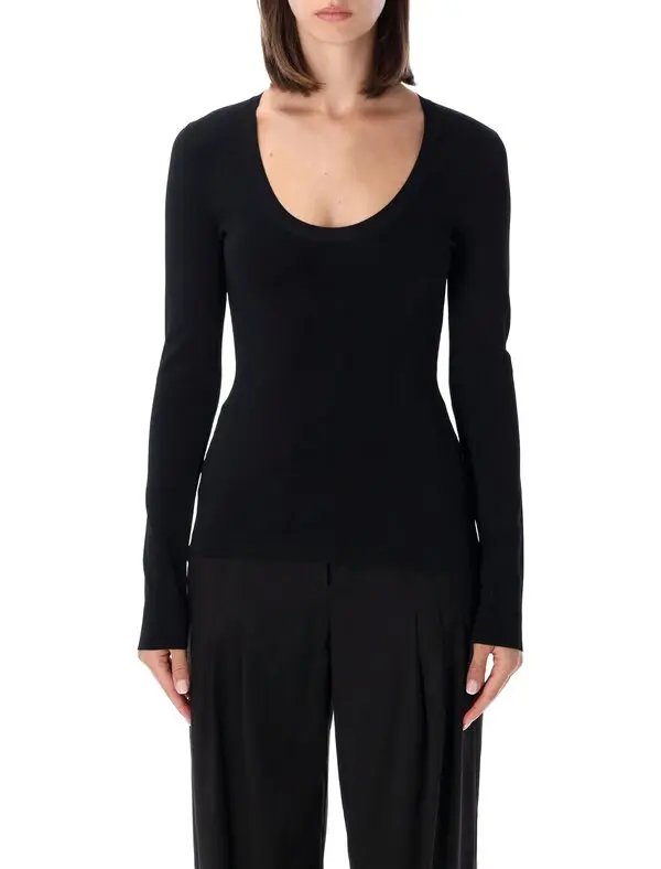 Stella McCartney Slim-fit Long-sleeve Top With Wide Scoop Neck - Nero