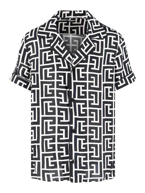 Balmain Style Relaxed Fit Shirt Collar Mini Short-sleeve Button-up With Piped Trim - Nero