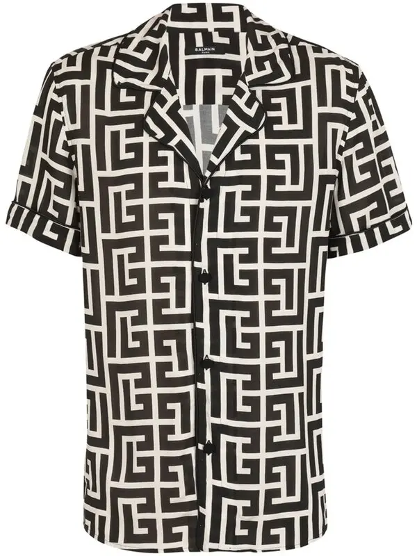 Balmain Style Relaxed Fit Shirt Collar Mini Short-sleeve Button-up With Piped Trim - Nero