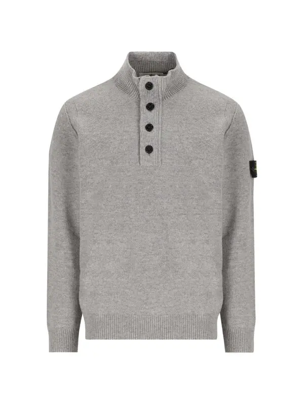 Stone Island Wool Turtle-neck Sweater With Button Detail
