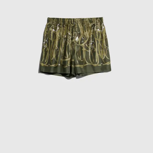 Gucci Printed Silk Twill Shorts - Green