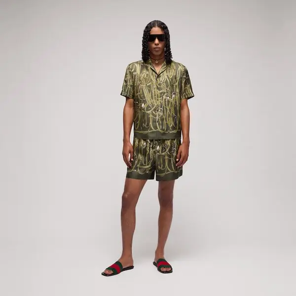 Gucci Printed Silk Twill Shorts - Green