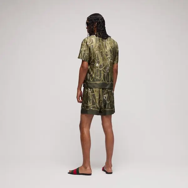 Gucci Printed Silk Twill Shorts - Green