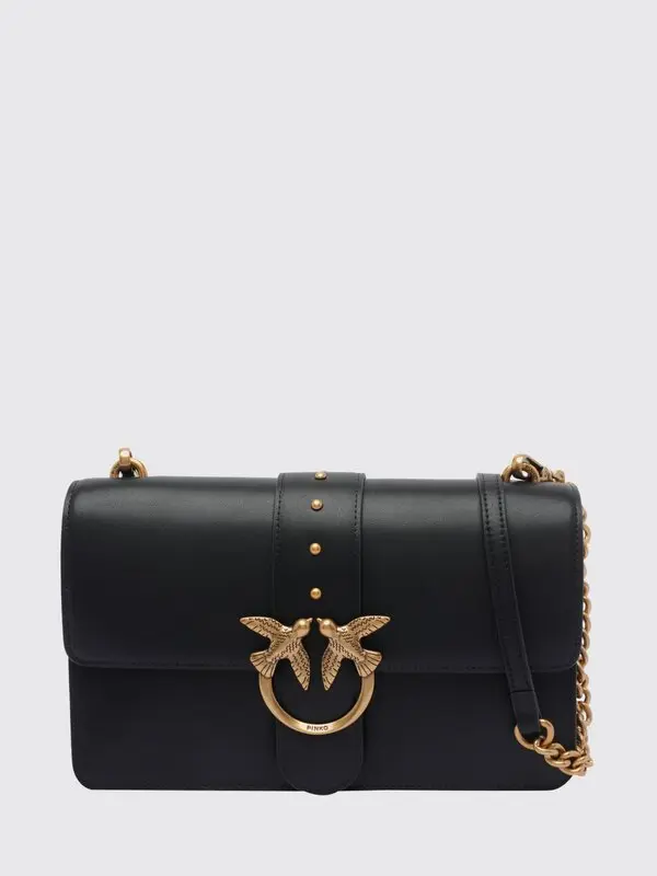Pinko Love Bag One Monogram Leather Crossbody Bag With Studs - Black