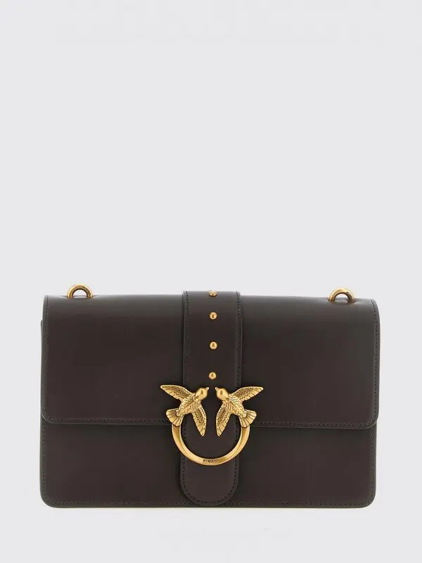 Pinko Leather Shoulder Bag With Gold Tone Embellishments - Brown