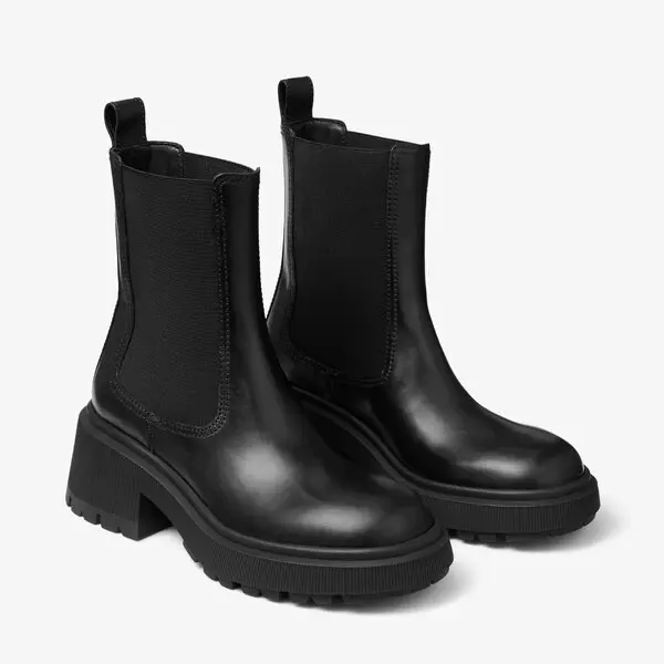 JIMMY CHOO Tamia Chelsea Flat Shiny Calf Leather Chelsea Flat Boots