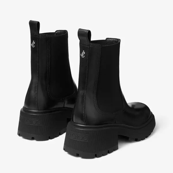 JIMMY CHOO Tamia Chelsea Flat Shiny Calf Leather Chelsea Flat Boots