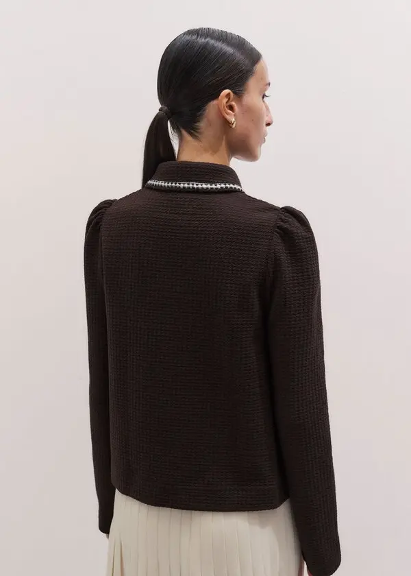 ME+EM Textured Zip Front Long Sleeve Top