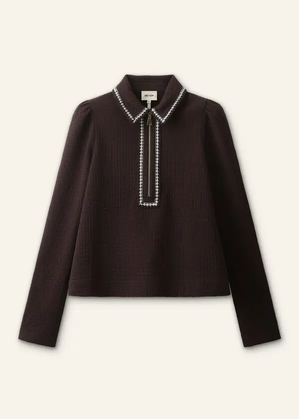 ME+EM Textured Zip Front Long Sleeve Top