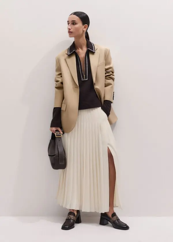 ME+EM Textured Zip Front Long Sleeve Top