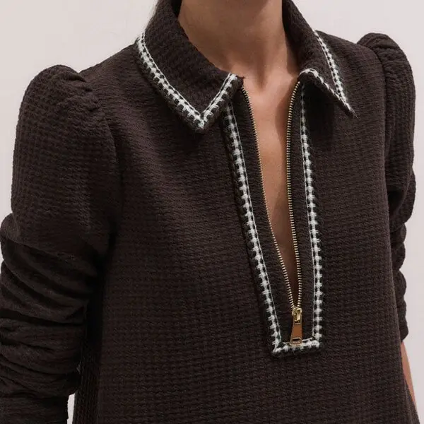 ME+EM Textured Zip Front Long Sleeve Top