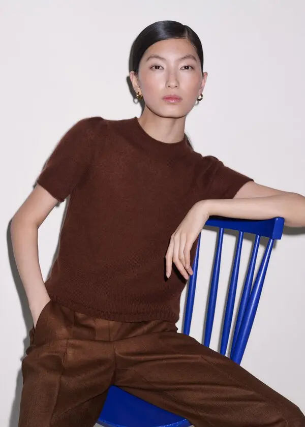 ME+EM Merino Cashmere Silk Short Sleeve Knit Top