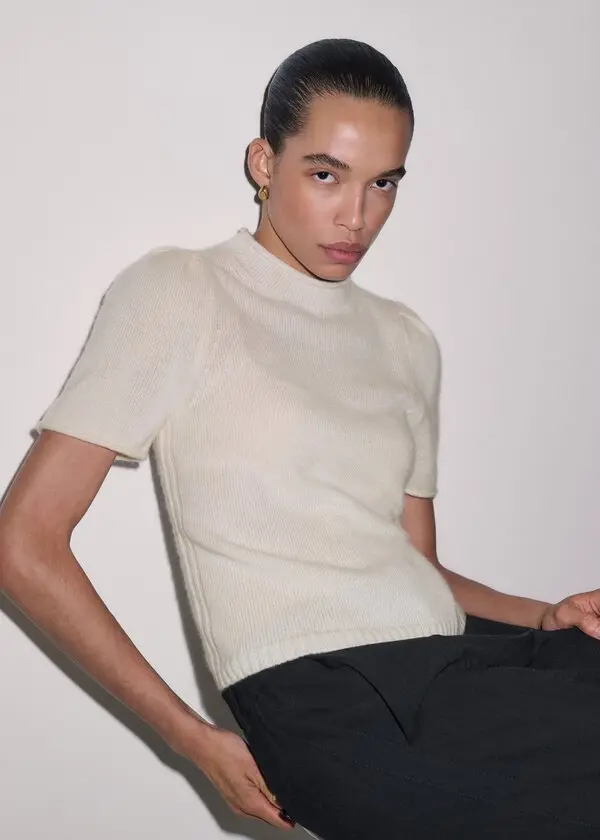 ME+EM Merino Cashmere Silk Pouf Sleeve Knit Tee