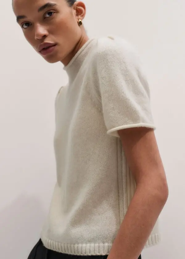 ME+EM Merino Cashmere Silk Pouf Sleeve Knit Tee