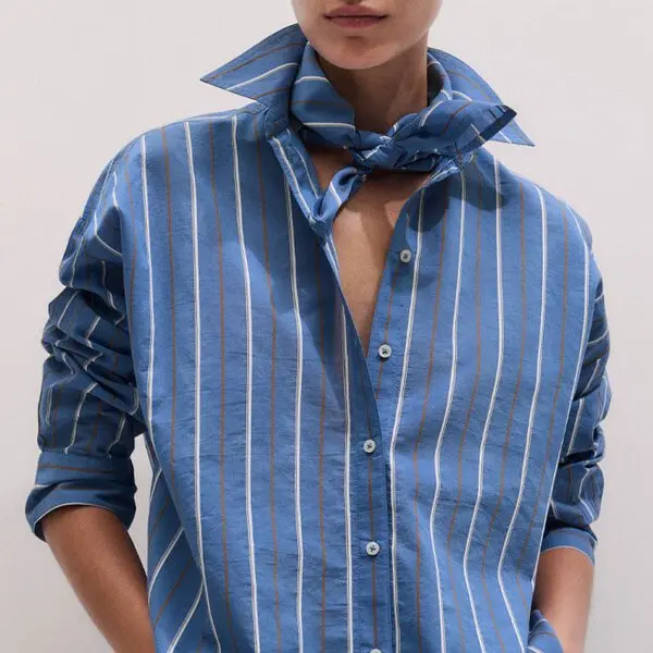 ME+EM Cotton Relaxed Striped Shirt + Scarf