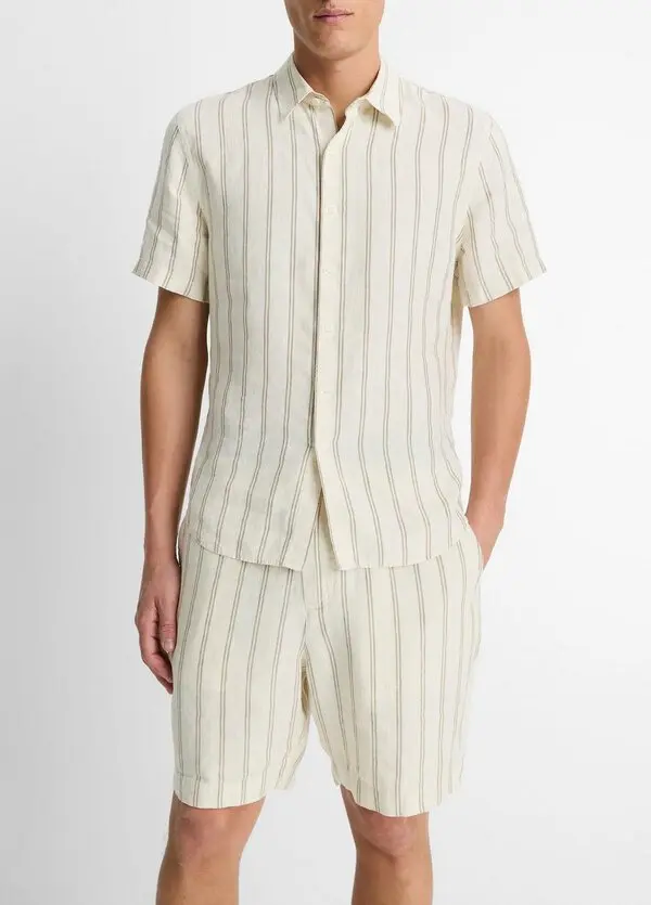 Vince Mesa Stripe Hemp Short-sleeve Shirt