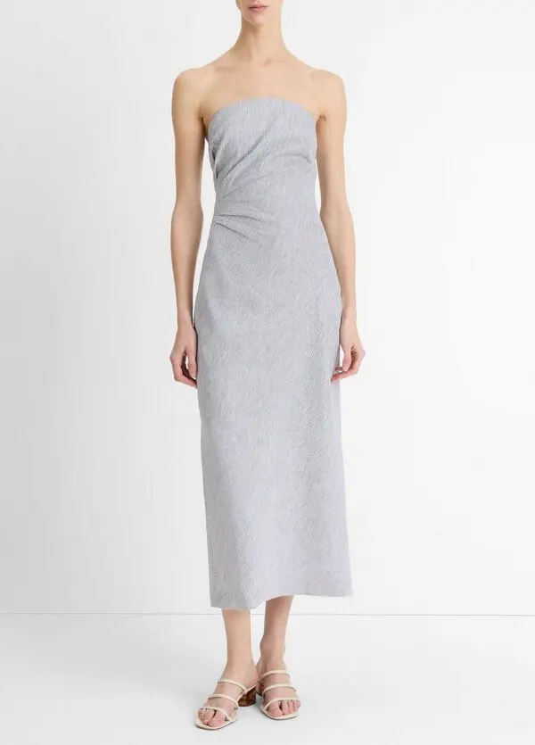 Vince Ticking Stripe Linen-cotton Draped Midi Dress