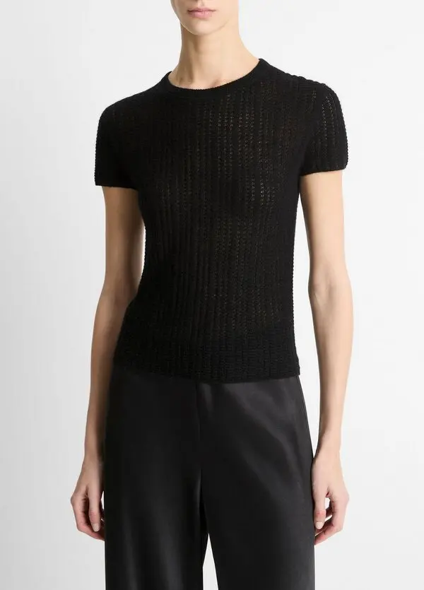 Vince Waffle-knit Cashmere-silk Short-sleeve Sweater