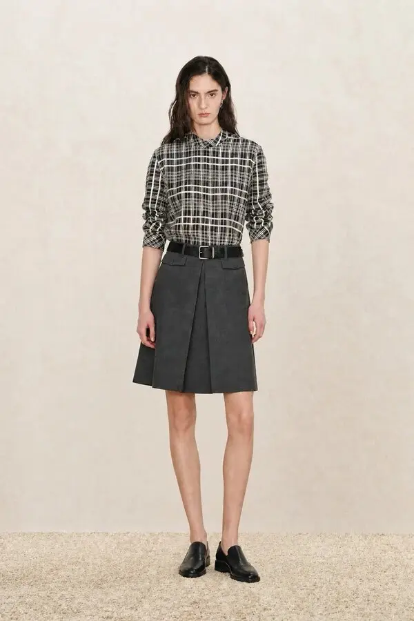 Fabrique Checked Mock Neck Shirt With Tie Detail