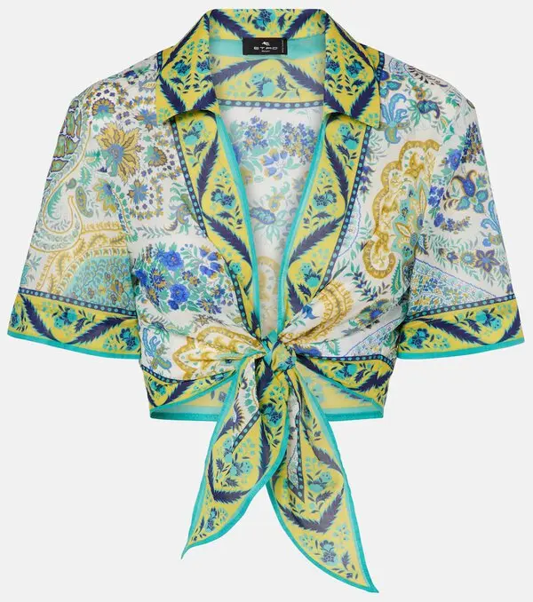Etro Floral Cotton Crop Top - Multicoloured