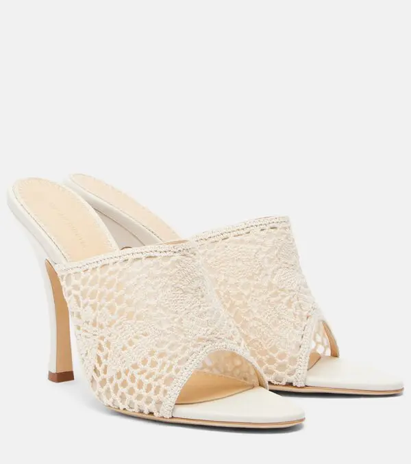 Magda Butrym Crochet Square Toe High Heel Mules - White
