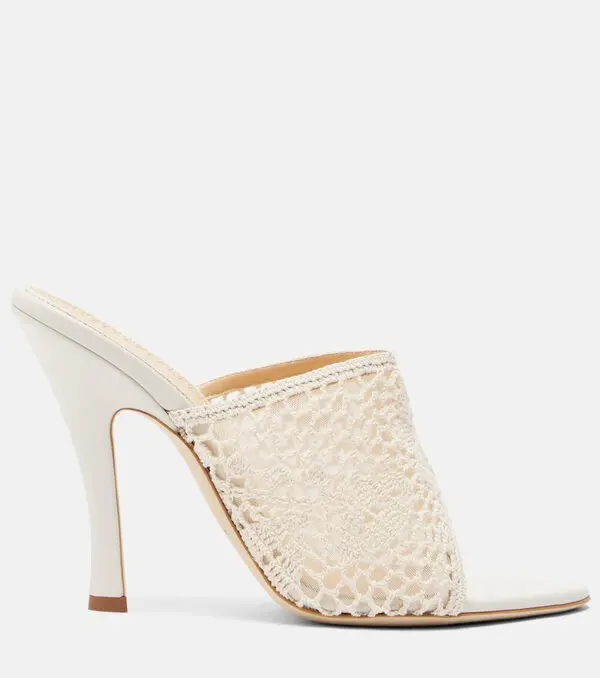 Magda Butrym Crochet Square Toe High Heel Mules - White