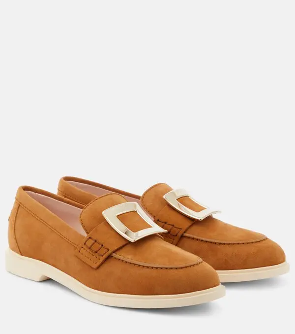 ROGER VIVIER Suede Loafers With Buckle Detail - Brown