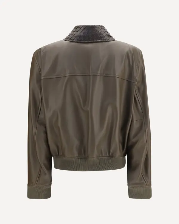 Bottega Veneta Glossy Leather Bomber Jacket