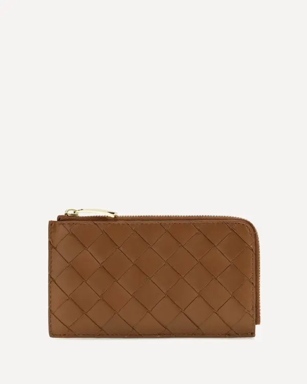 Bottega Veneta Intrecciato Zip Card Holder - Brown