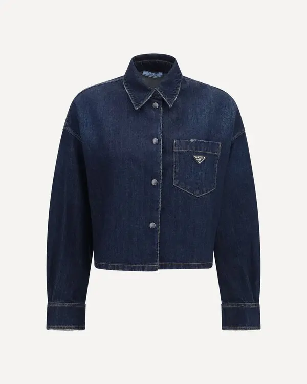 Prada Denim Shirt With Logo Plaque