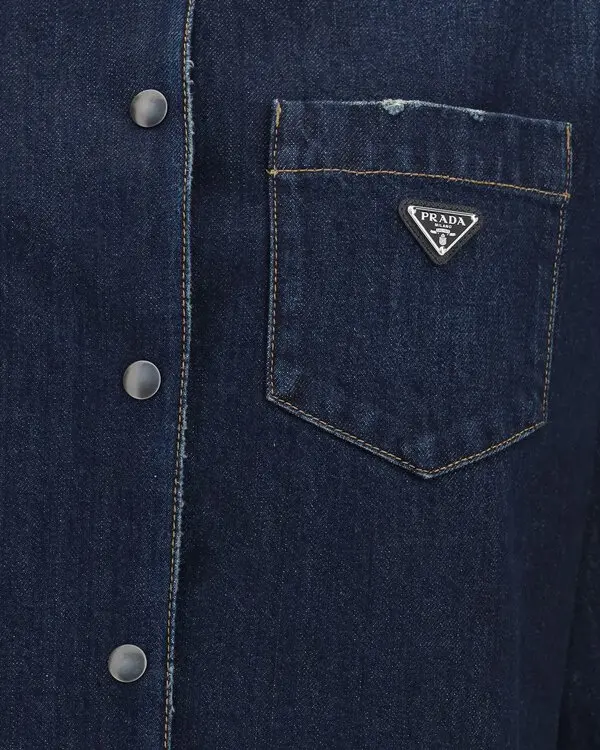 Prada Denim Shirt With Logo Plaque