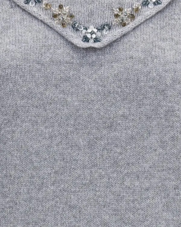 Prada Sweater With Integrated Embellished Scarf - Grey