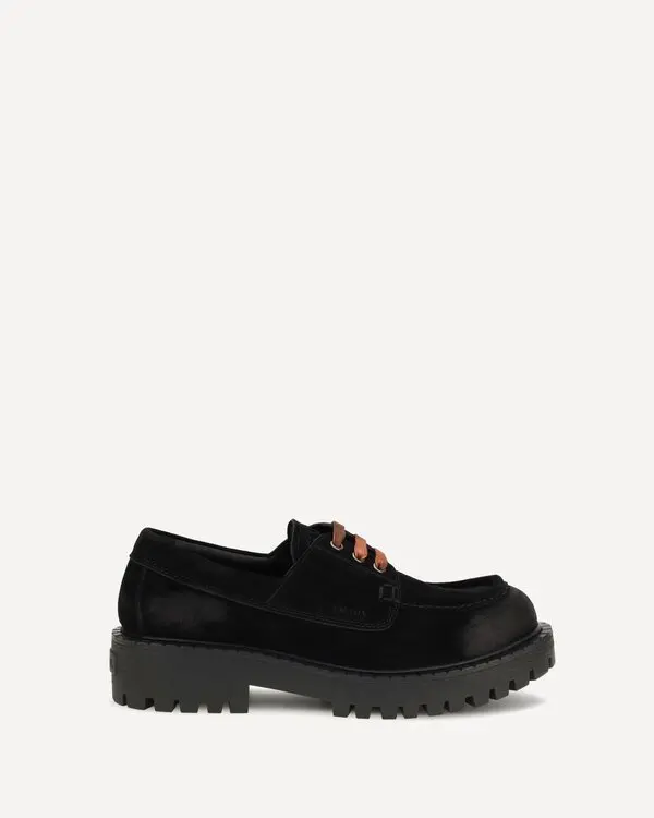 Prada Suede Lace-up Loafers - Black