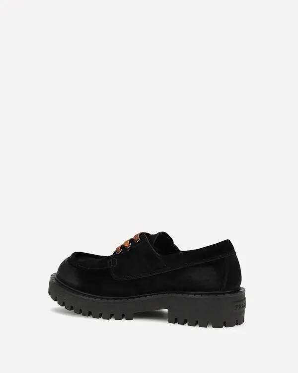 Prada Suede Lace-up Loafers - Black
