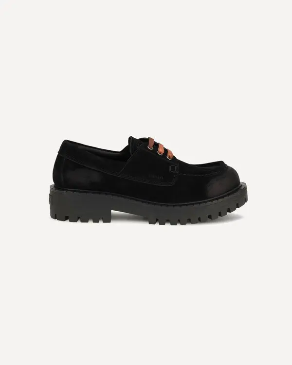 Prada Suede Lace-up Loafers - Black