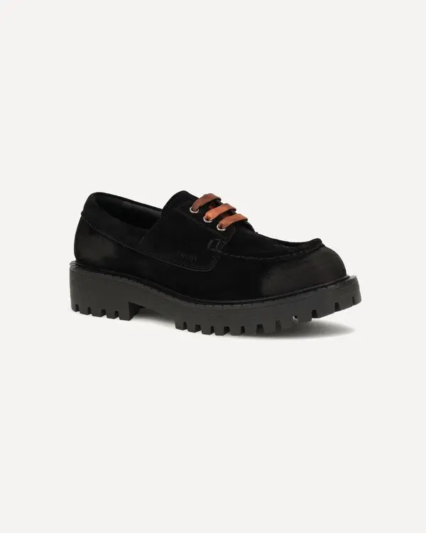 Prada Suede Lace-up Loafers - Black