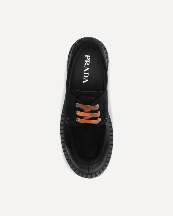 Prada Suede Lace-up Loafers - Black