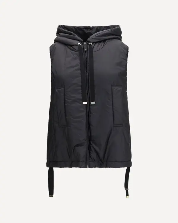 Max Mara Hooded Padded Vest In Water Repellent Canvas - Black