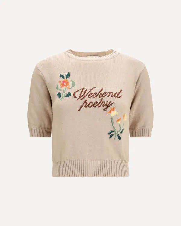 Max Mara Cotton Knit Sweater With Embroidery - Beige