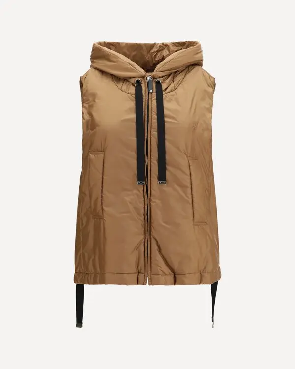Max Mara Hooded Padded Vest In Water Repellent Canvas - Brown